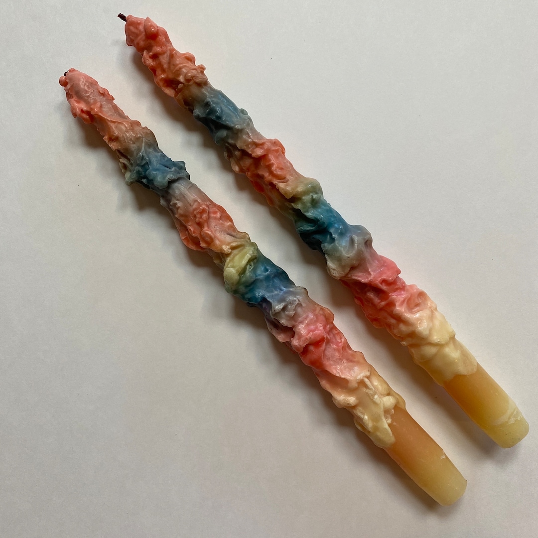 Vintage Decorative Rainbow Drip Candles Taper Candles Retro 70s Holiday ...