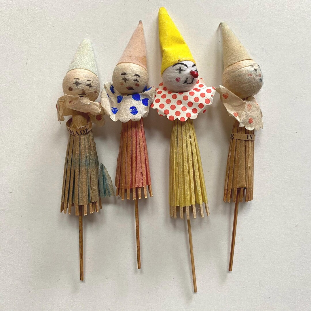 Clown Drink Umbrellas Lot Vintage 50s 60s Crepe Paper Delicate Made in ...