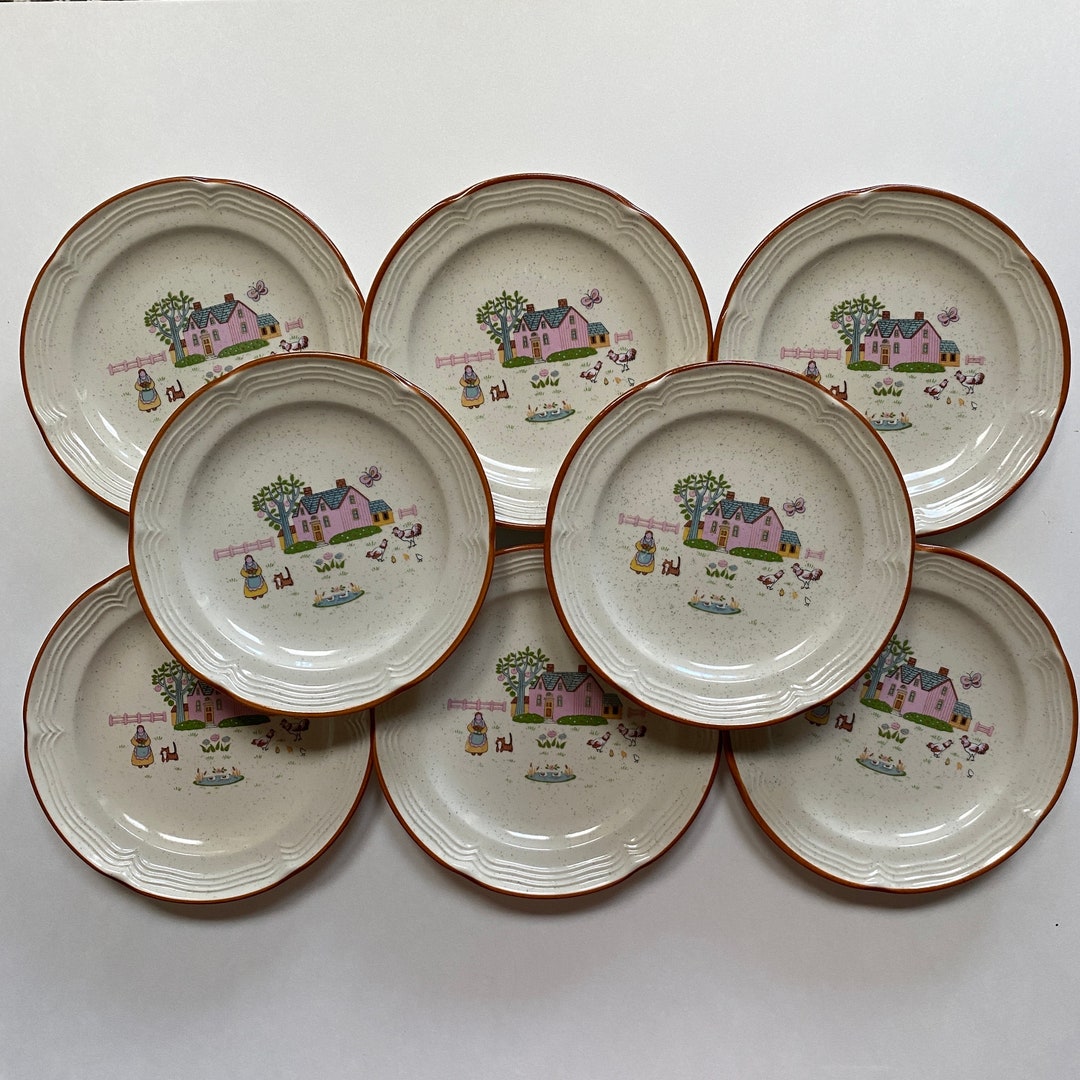 1990s Cottage Core Country House Plates Set of 8 Made in Japan - Etsy