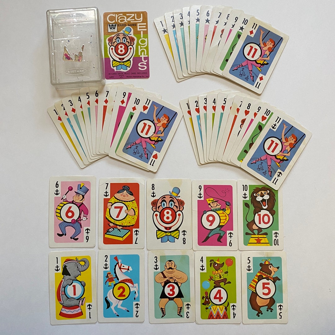 1970s Whitman Crazy Eights Playing Cards Set Kids Card Games Paper ...