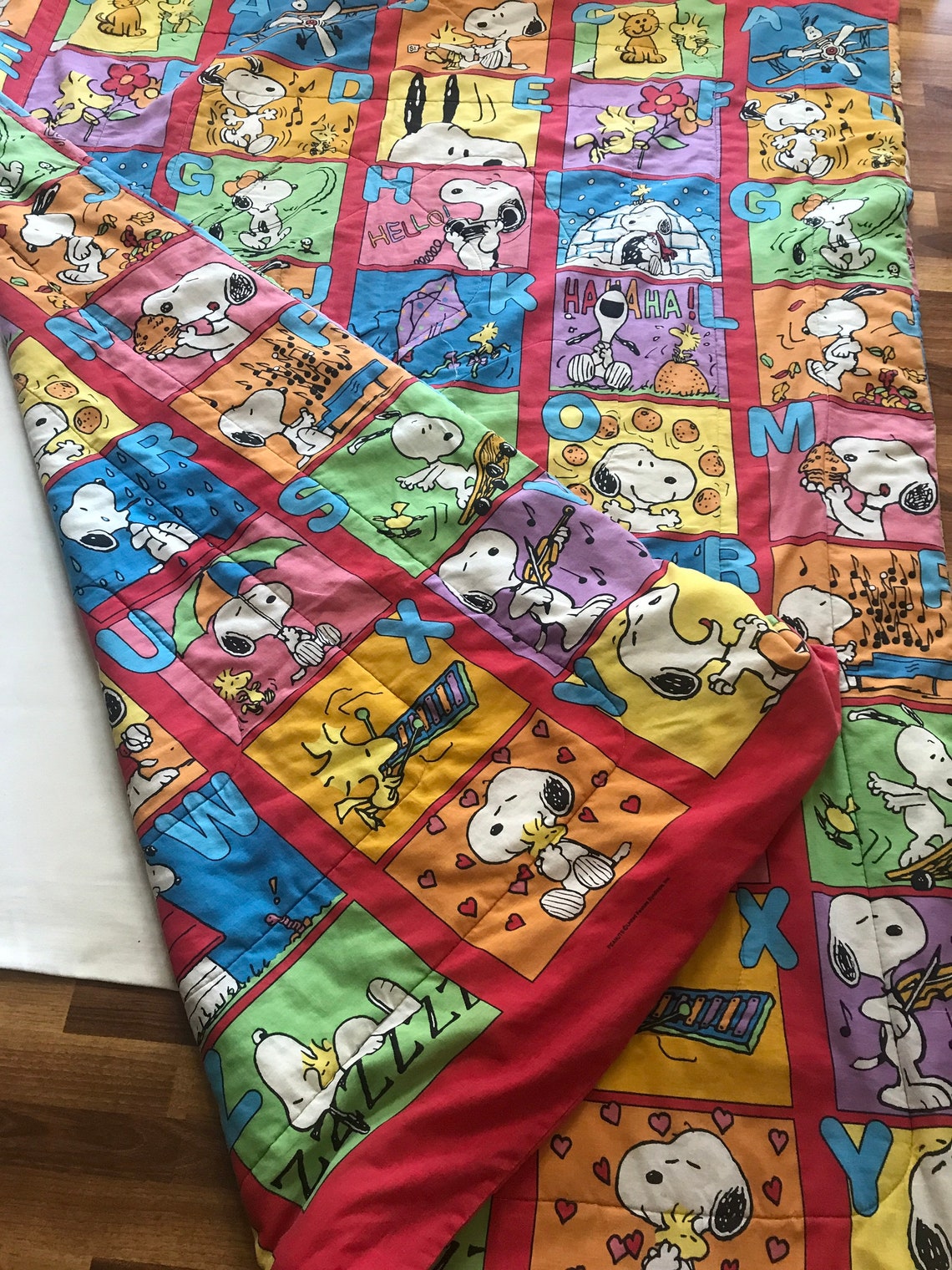 Snoopy Peanuts Twin Comforter Blanket Retro RARE HTF Alphabet - Etsy