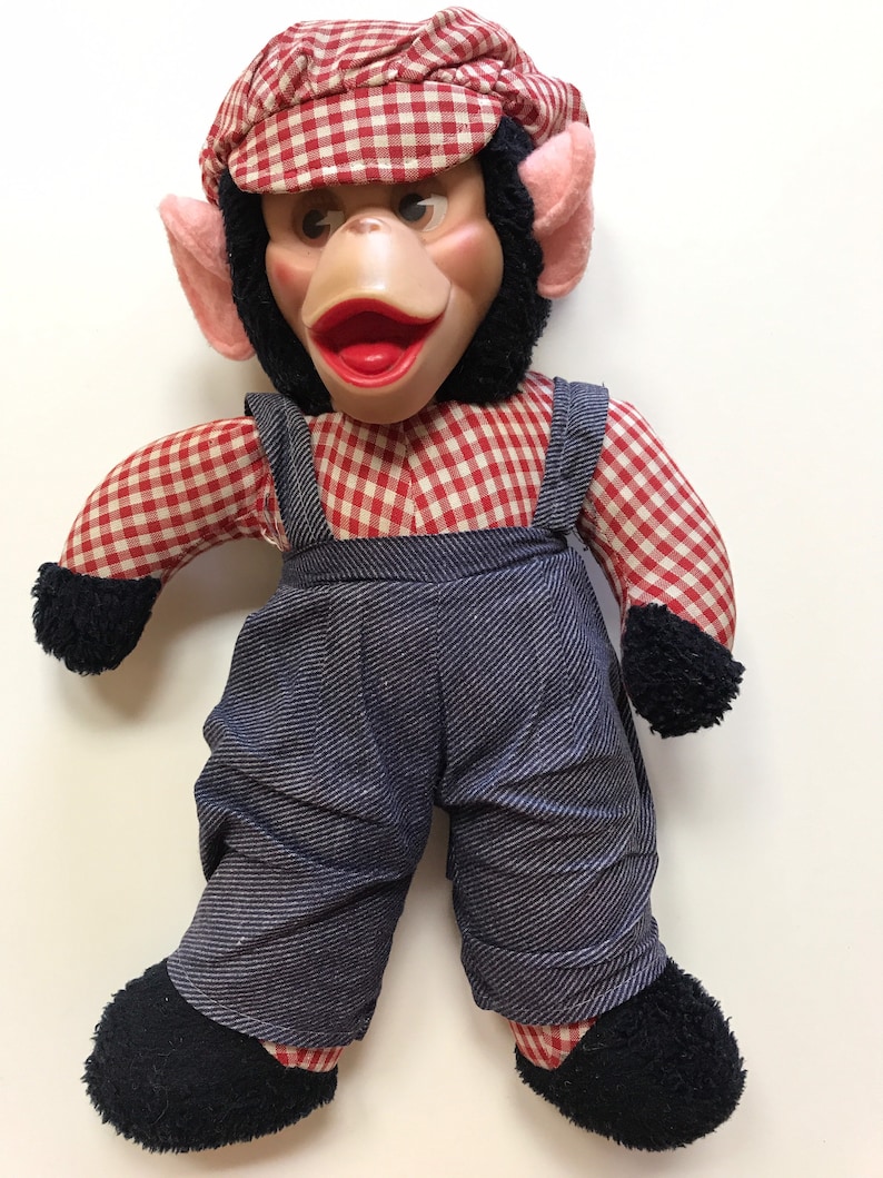 Mr Bim Monkey Plush Doll Overalls Checker Print Shirt Hat - Etsy
