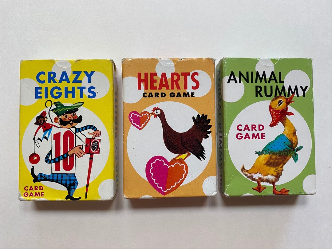 Playing Cards Complete Sets Crazy Eights Hearts and Animal Rummy 2002 ...