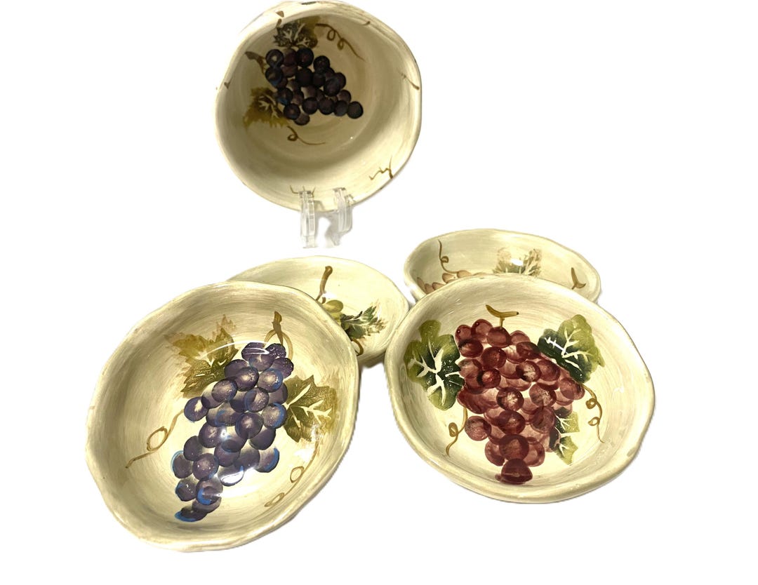 Hand-painted Grape Bowl Set: Rustic Vineyard Pottery, Cabernet ...