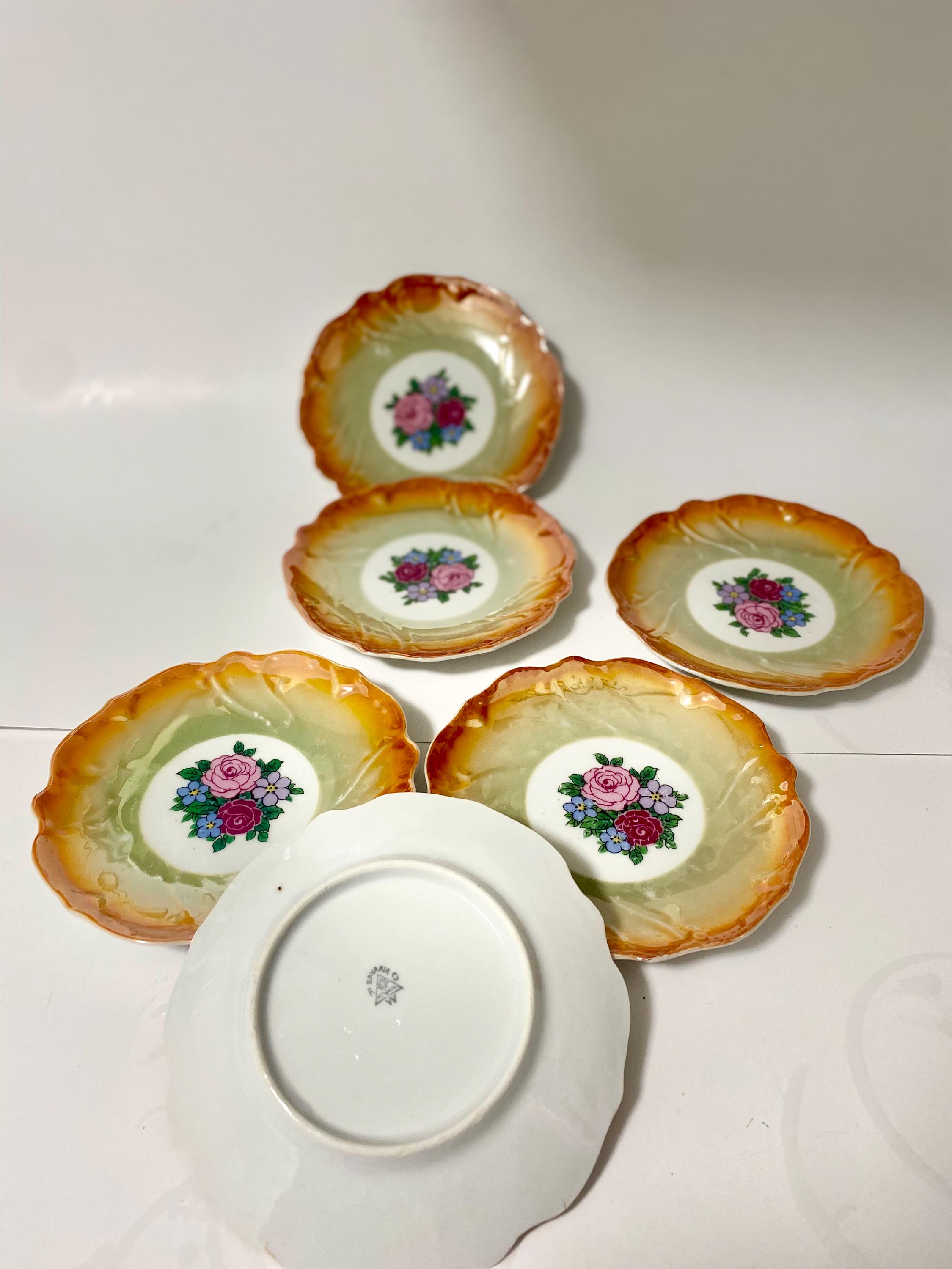 Vintage PM Bavaria Porcelain Dessert Plates: Amber Scalloped Edge ...