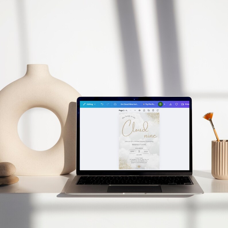 Cloud Nine Bridal Shower Invitation | Editable Template | Gold & White ...