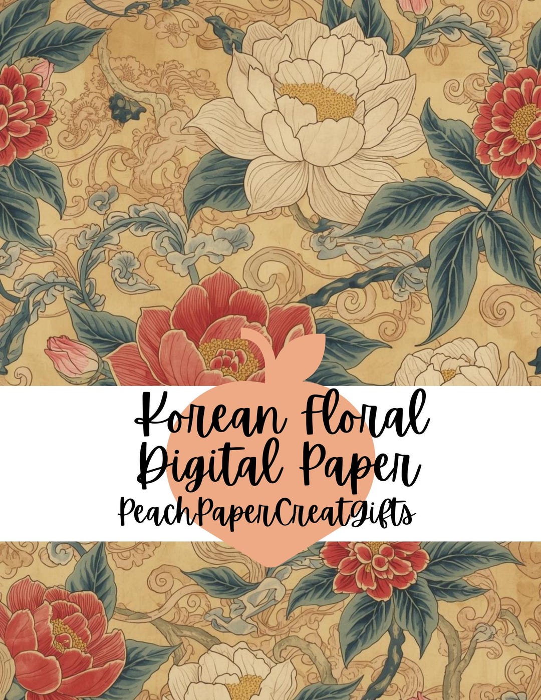 Korean Floral Non Seamless Digital Paper for Scrapbooking Crafts and ...
