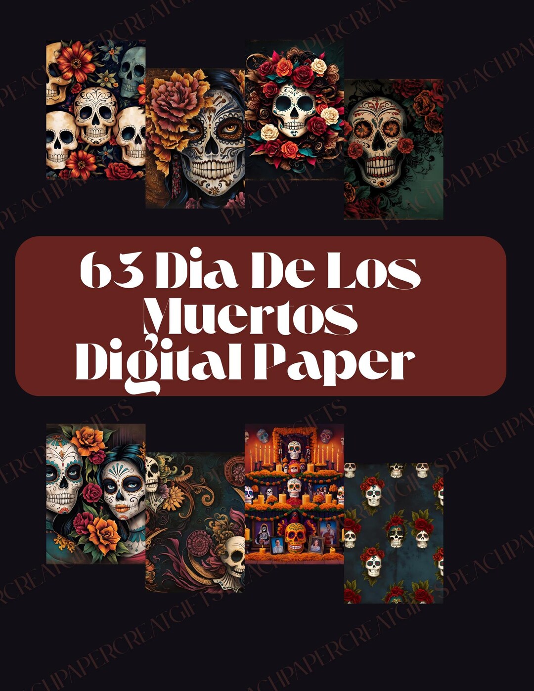 Día De Los Muertos Digital Paper – Colorful Skulls Scrapbooking ...