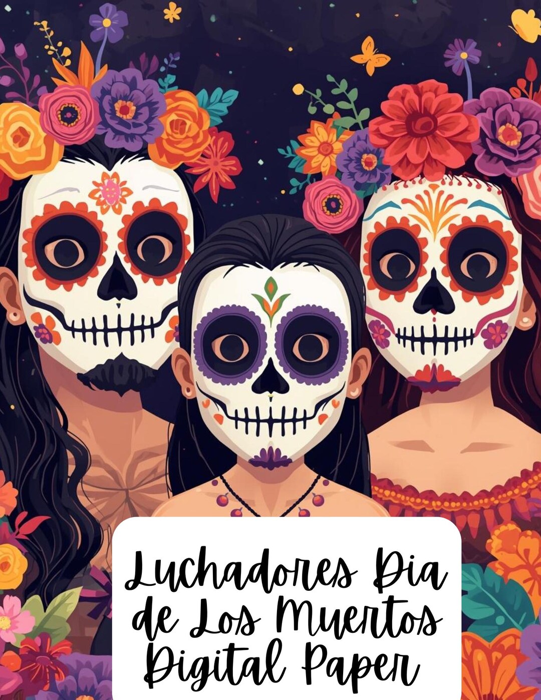 Luchadores Dia De Los Muertos Digital Paper L Mexican Wrestling Sugar ...