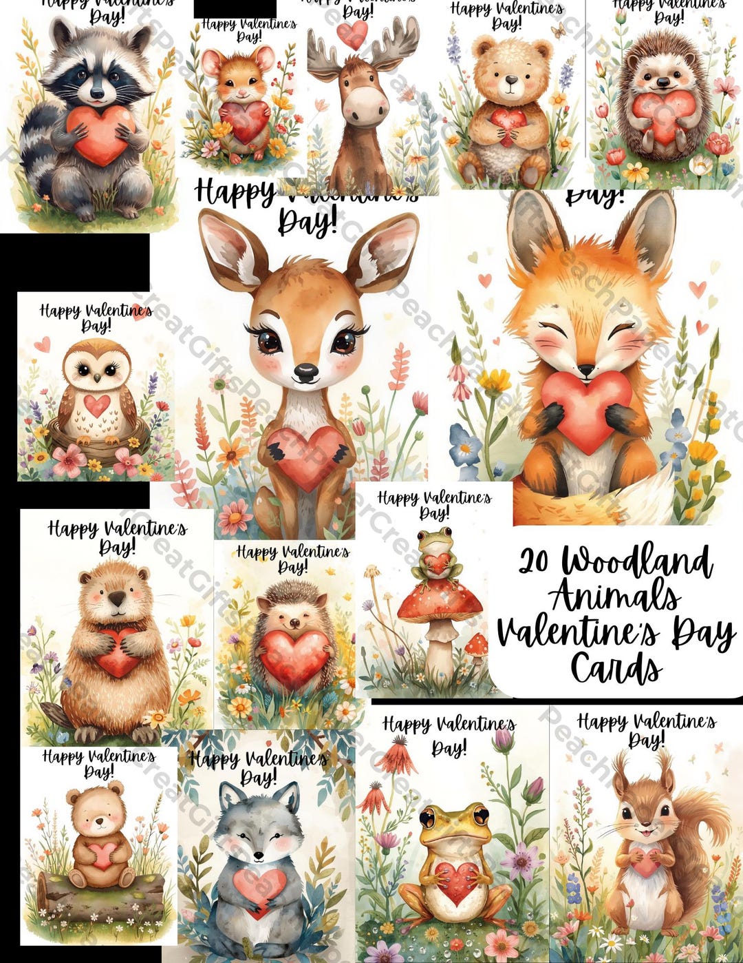 Woodland Animals Valentine's Day Cards, Forest Friends (digital ...
