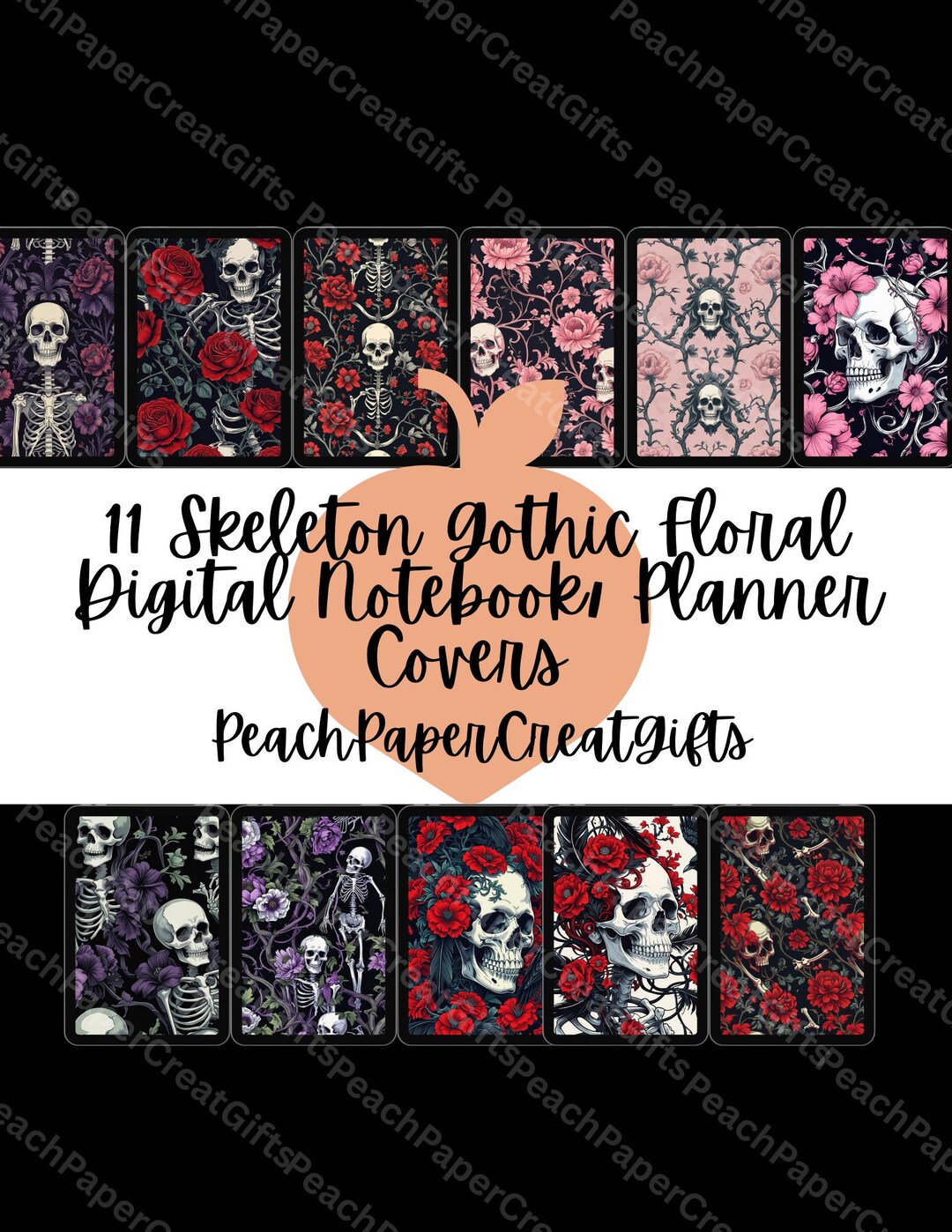 Gothic Skeleton Floral Notebook Covers (digital Download) - Etsy