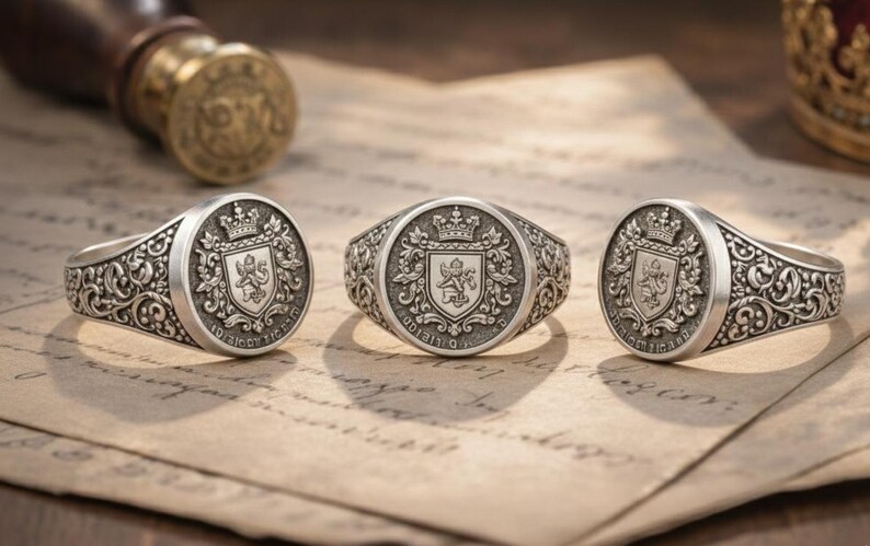 Personalized Family Crest Ring – Sterling Silver Heraldic Signet Ring ...