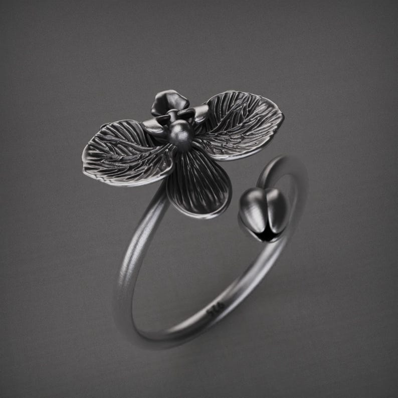 Orchid Flower Open Ring, Vintage Silver Tone Botanical Jewelry - Etsy