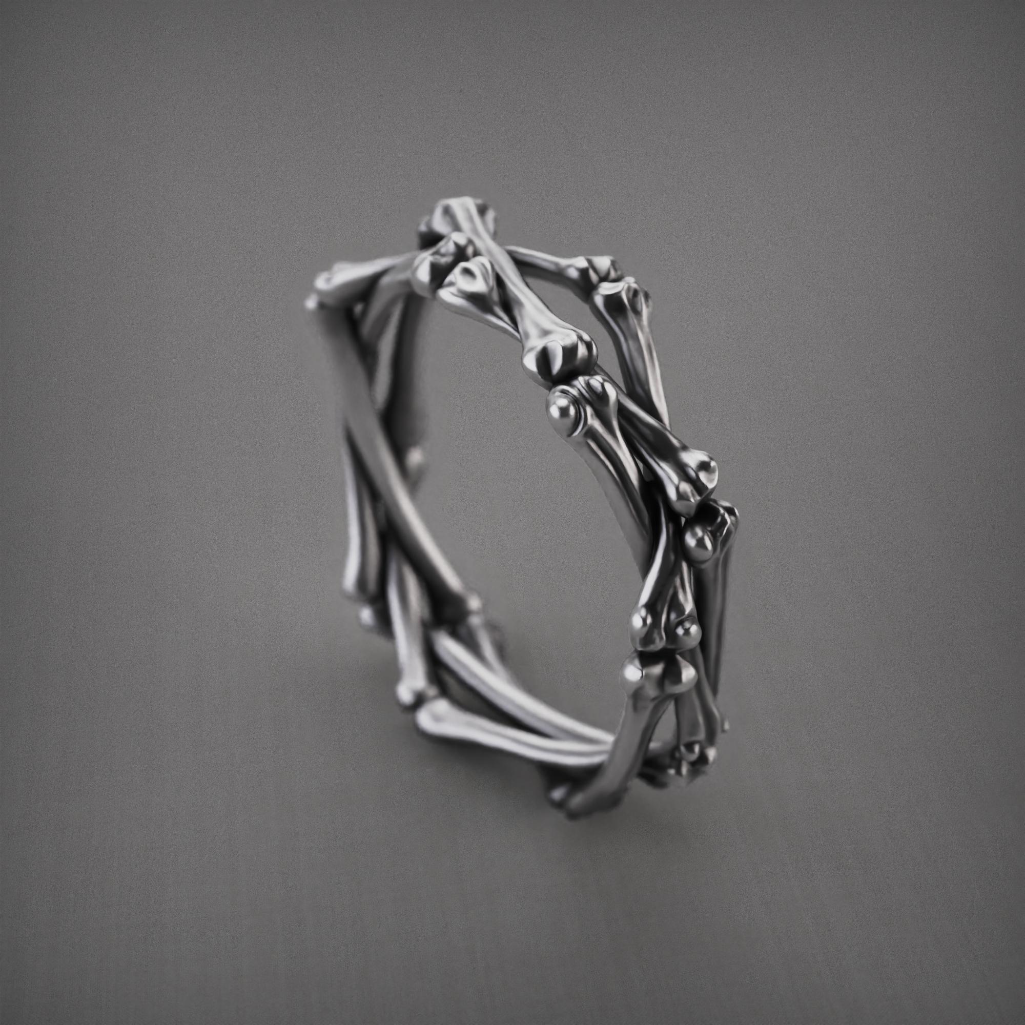 Handcrafted 925 Sterling Silver, Bones Band Ring, for Men and Women ...