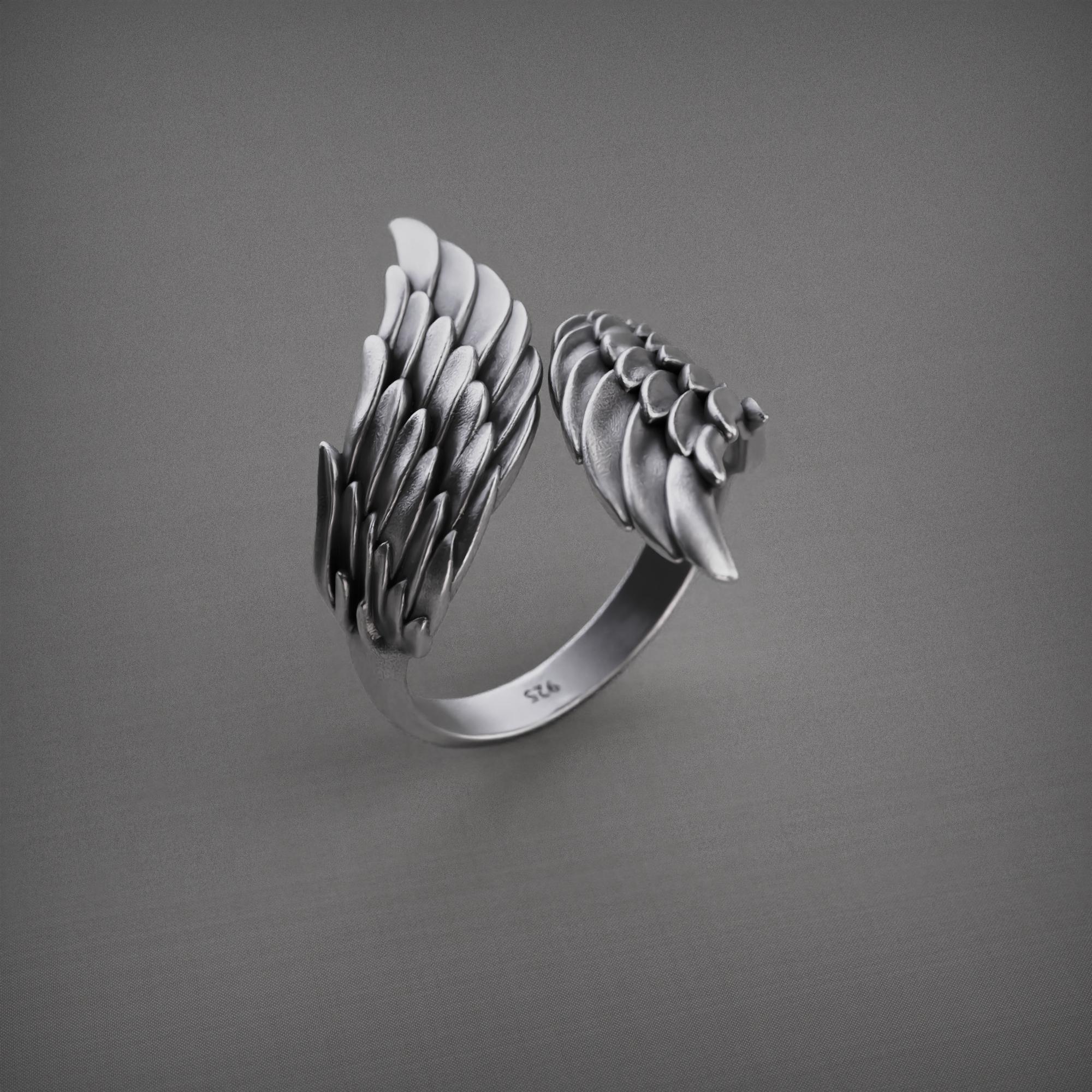 Sterling Silver Angel Wing Ring: Spiritual Open Band Jewelry - Etsy