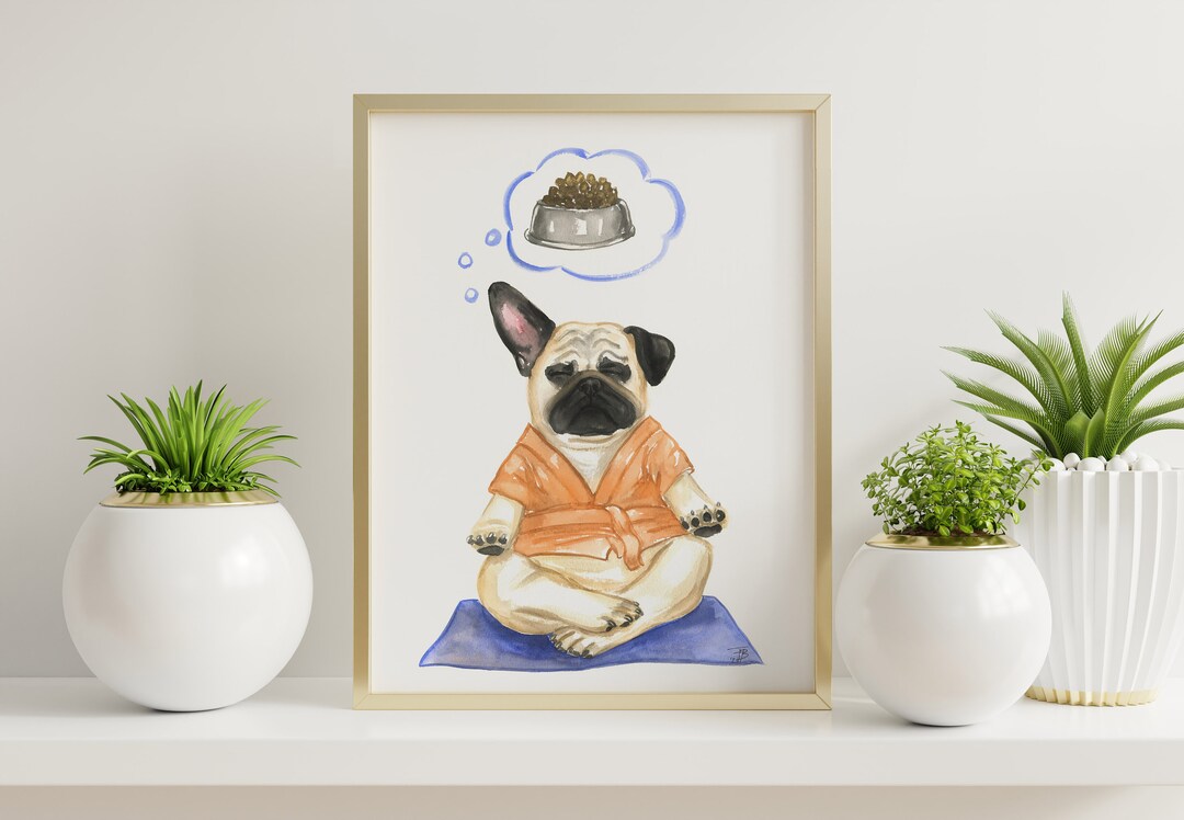 Meditating Pug-watercolor Illustration Print - Etsy