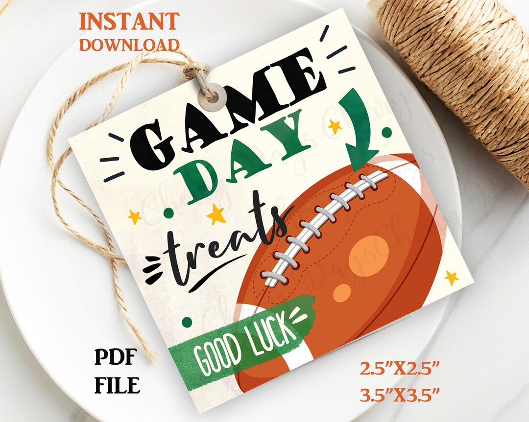 Football Game Day Tags, Football Treats Good Luck Gift Tag, Football ...