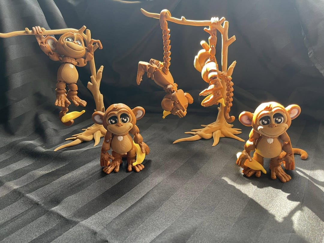 3d Printed Flexi Monkey With Playset - Etsy