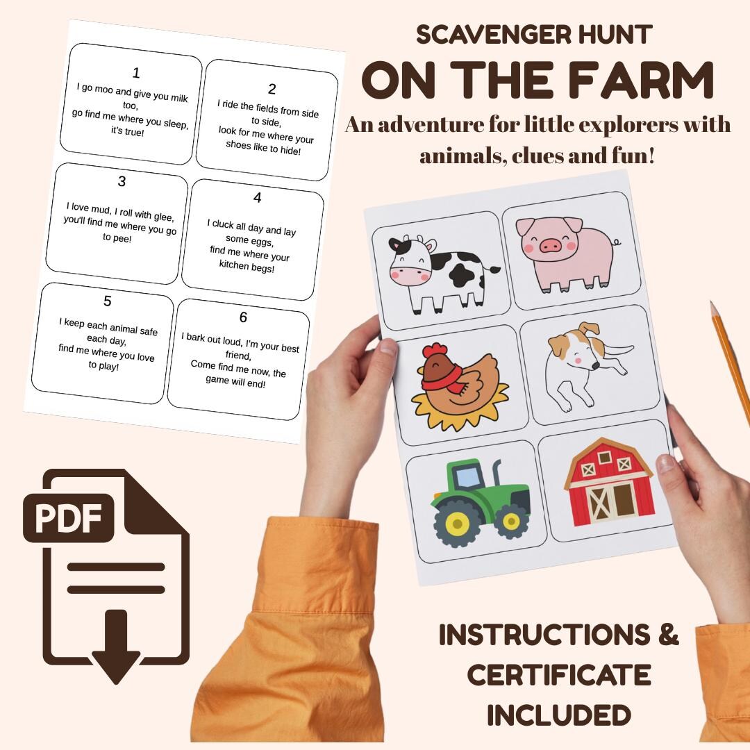 Farm Scavenger Hunt for Kids | Printable Animal Hunt Game | Preschool ...