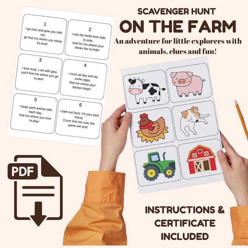 Farm Scavenger Hunt for Kids | Printable Animal Hunt Game | Preschool ...