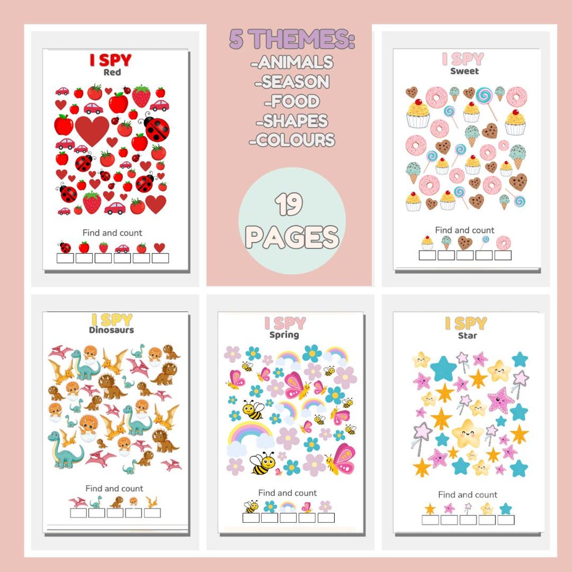 I Spy Game Printable Bundle | 19 Fun Activity Sheets for Kids | Animals ...