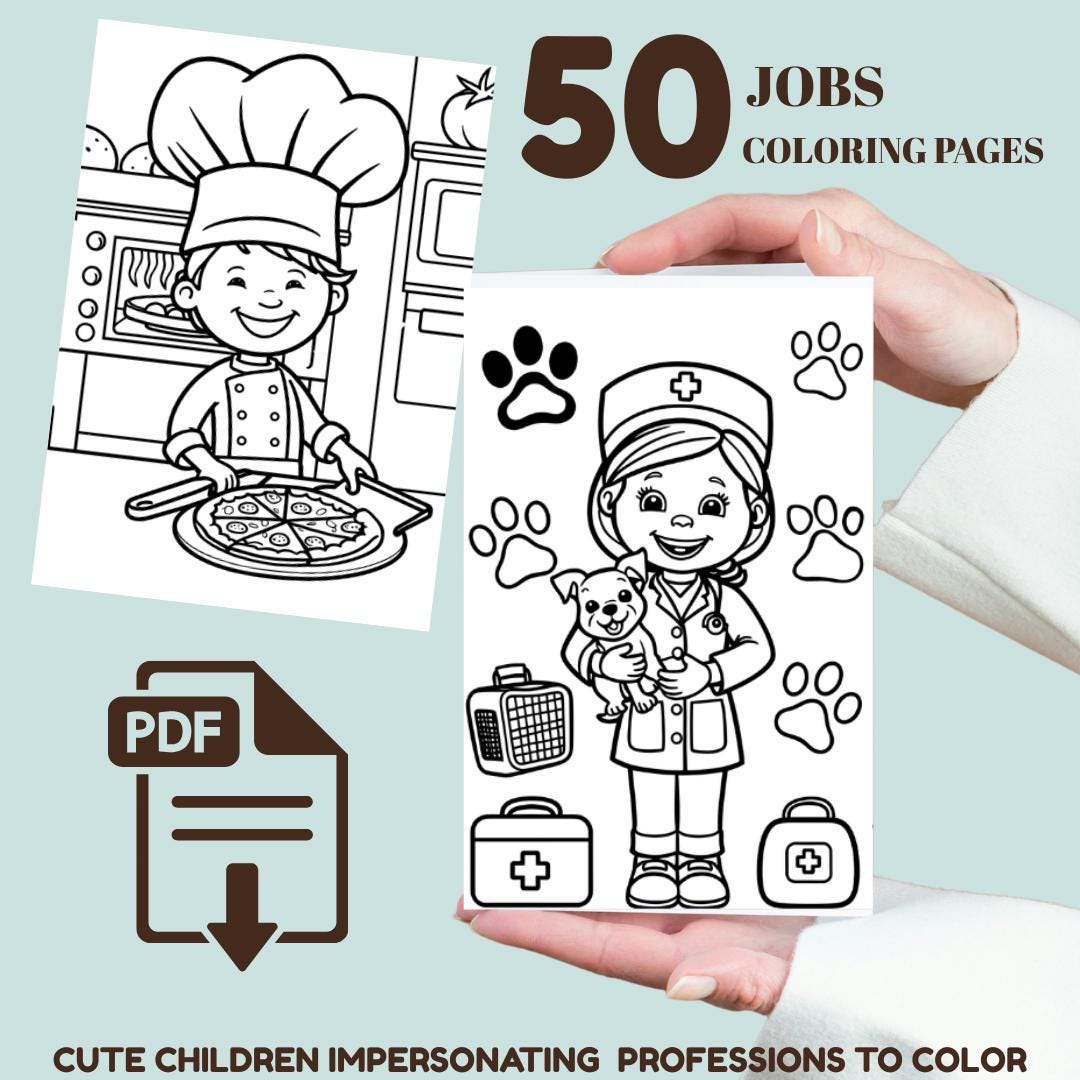 50 Jobs Coloring Pages for Kids – PDF Printable | Career Coloring Book ...