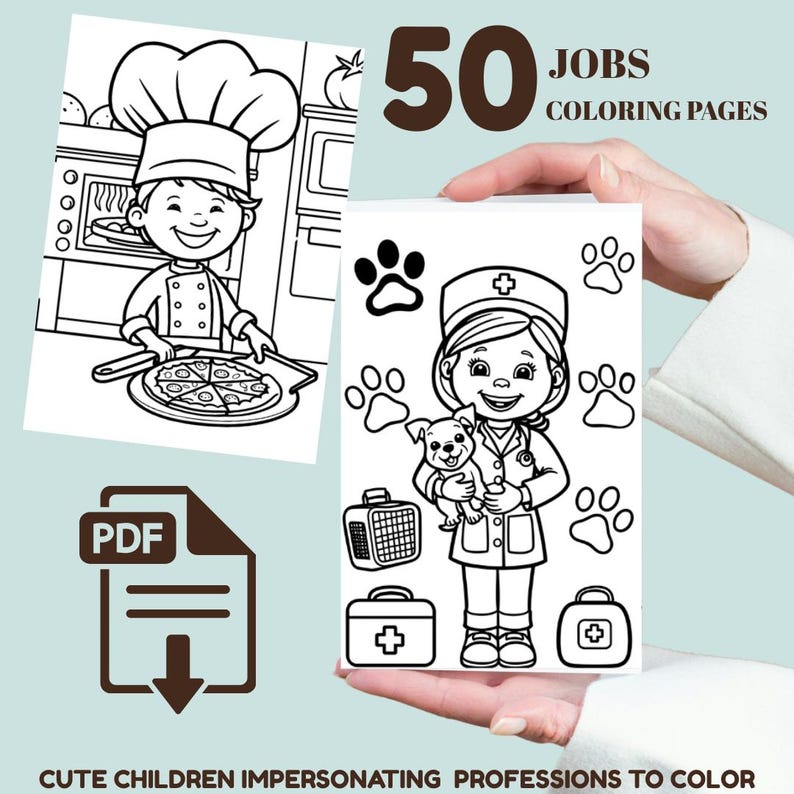 50 Jobs Coloring Pages for Kids – PDF Printable | Career Coloring Book ...