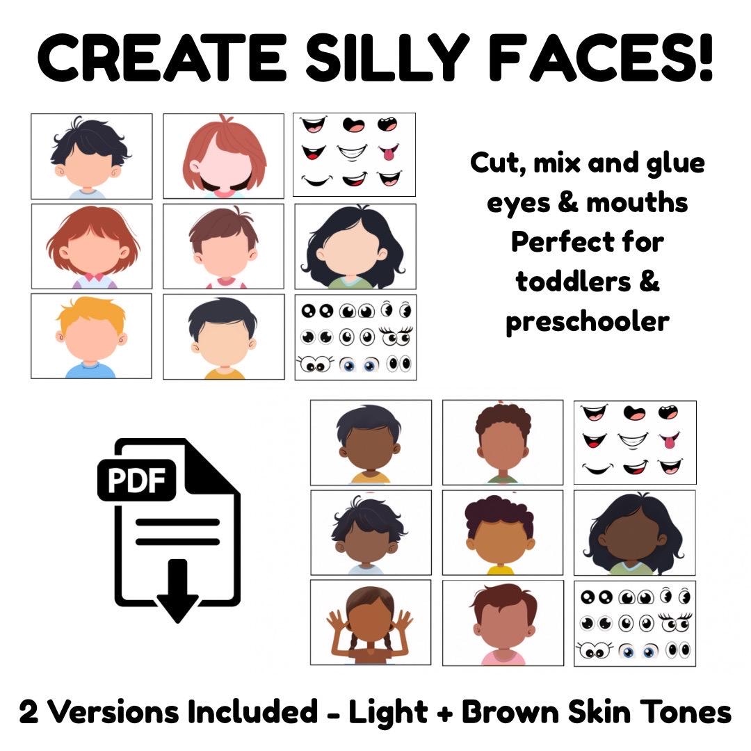 Printable Silly Faces Craft – Includes Light & Brown Skin Tones – Mix ...