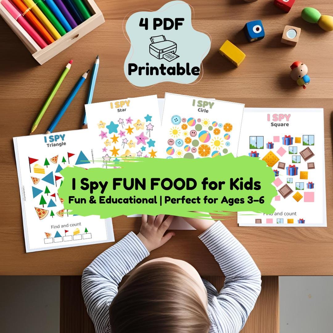 I Spy Food Printable for Kids | 4 PDF Worksheets | Fun Toddler Activity ...
