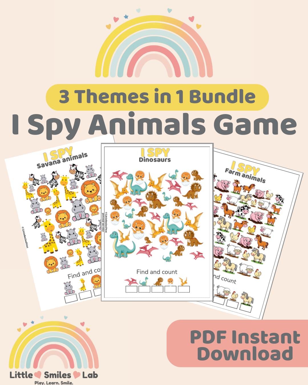 I Spy Animals Printable Game for Kids – Dinosaur, Farm & Jungle Seek ...