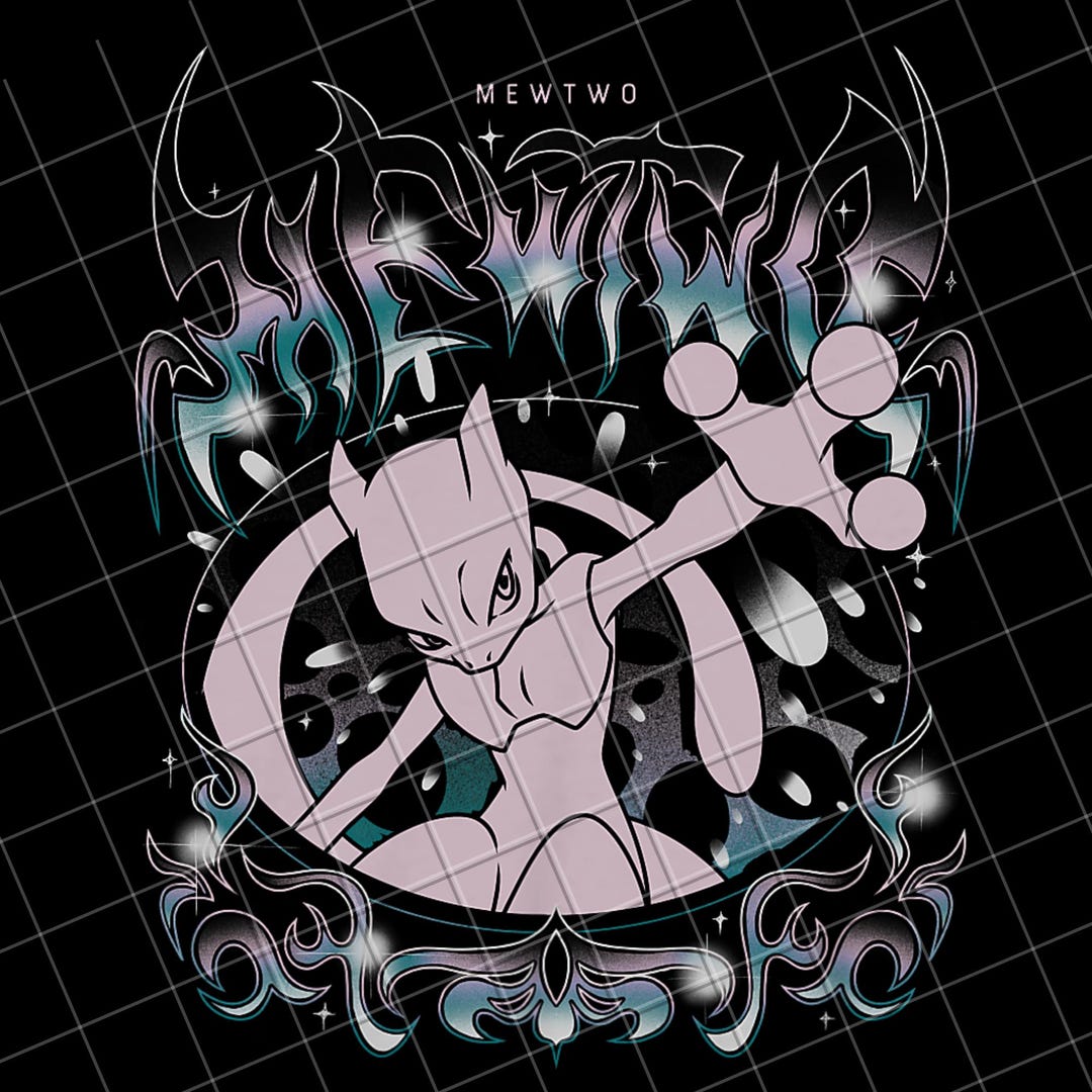 Pokémon Mewtwo PNG T-shirt Design Grunge Oversized Tee Anime Character ...