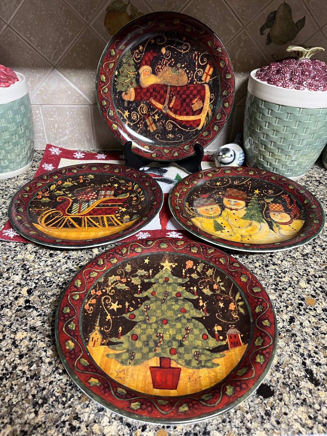 Susan Winget Dinner Plate Set 4 Pieces Holiday Greetings Christmas ...