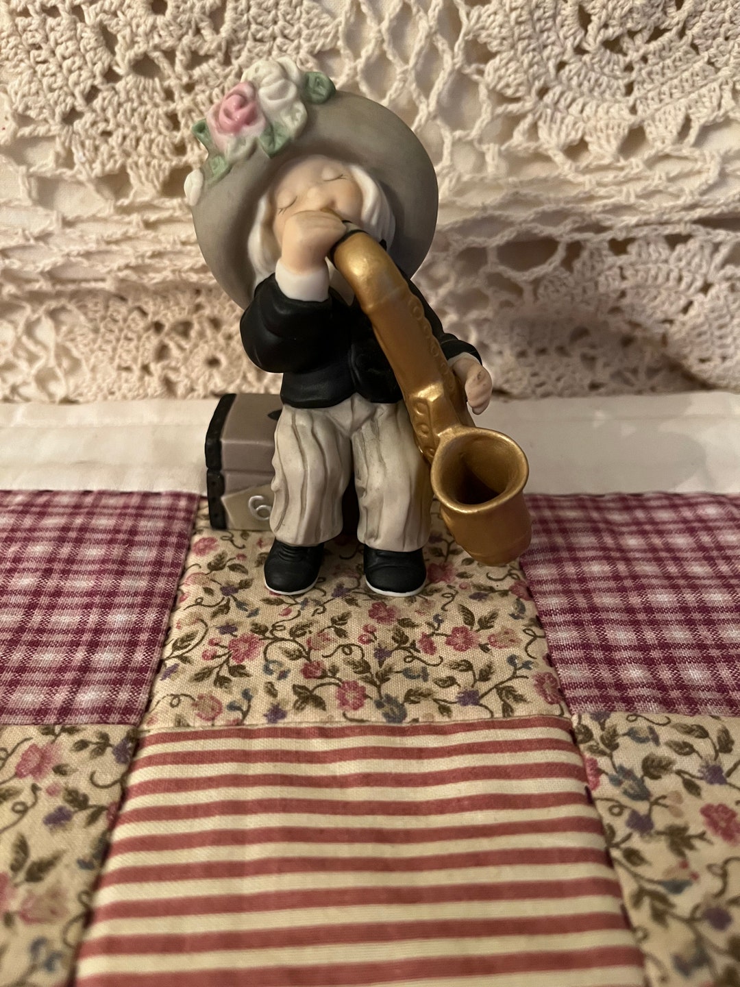Vintage Enesco Figurine Girl and Saxophone Kim Anderson Music ...
