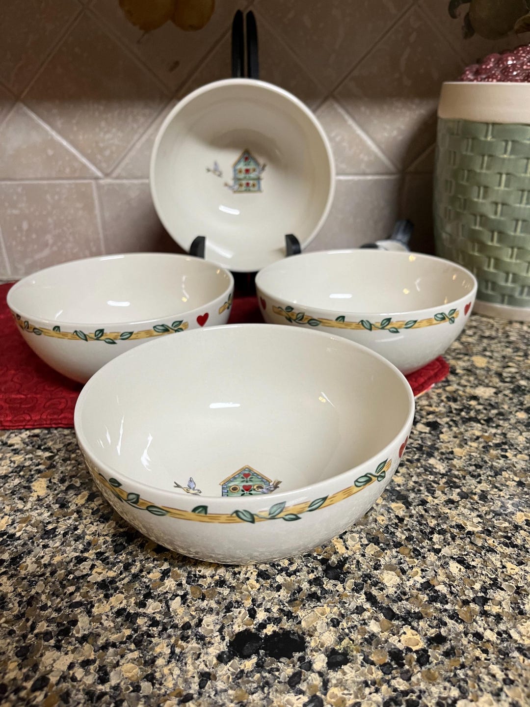 Vintage Thomson Pottery Birdhouse 4 Piece Set of Soup or Cereal Bowl ...