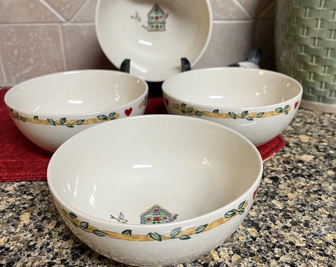 Vintage Thomson Pottery Birdhouse 4 Piece Set of Soup or Cereal Bowl ...