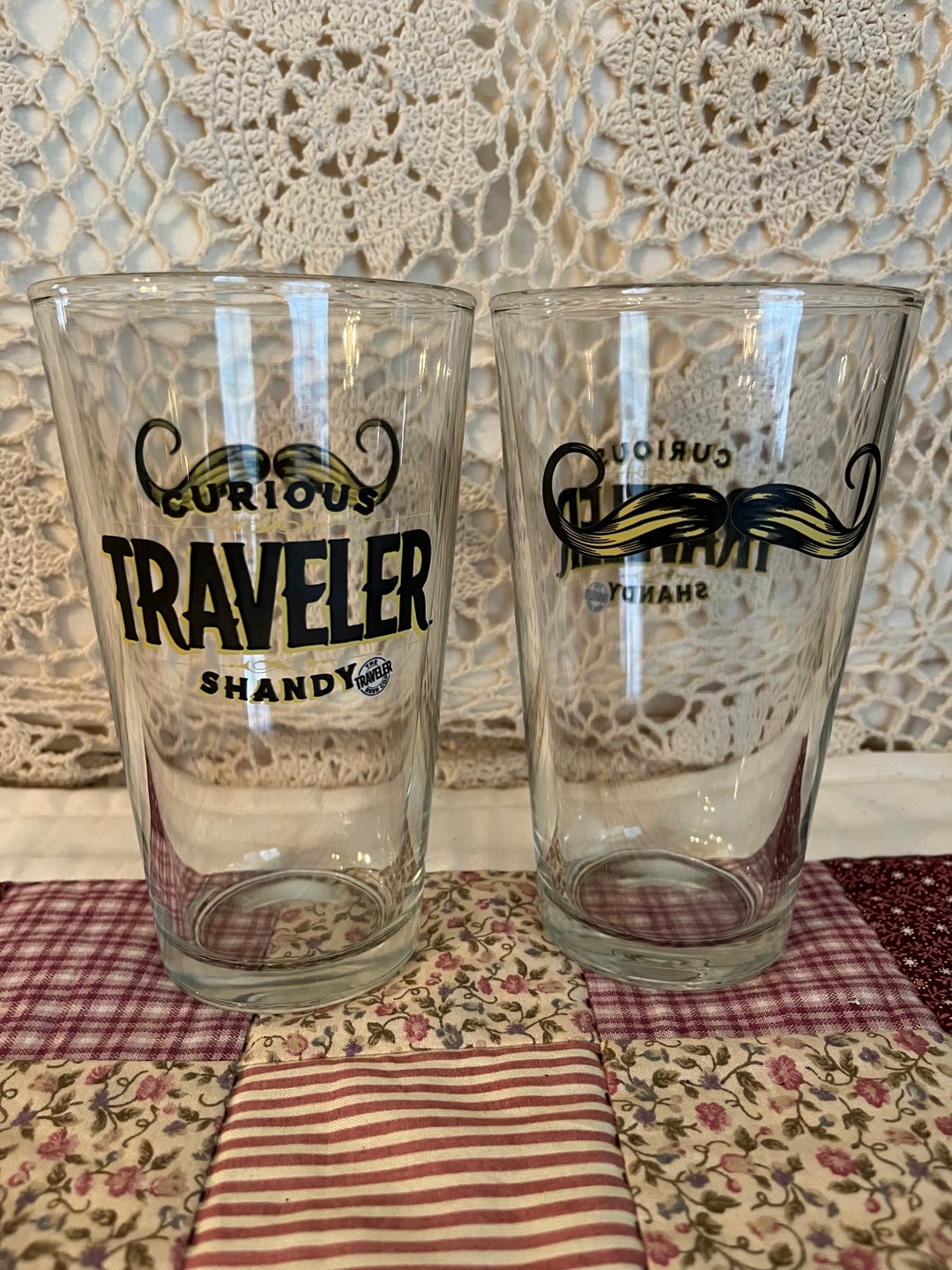 Barware Curious Traveler Shandy Beer Glass Set 2 Pieces Mustache Beer ...