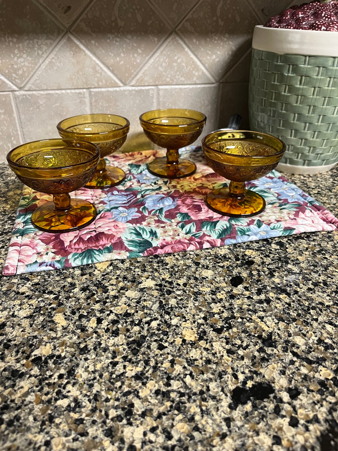 Vintage Tiara Glass Chantilly Dessert Bowl Pedestal Bowl Amber Glass ...