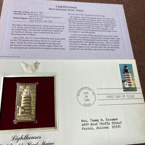 First Day Issue Gold Postage Stamp Set 5 Pieces Lighthouse Stamp Set ...
