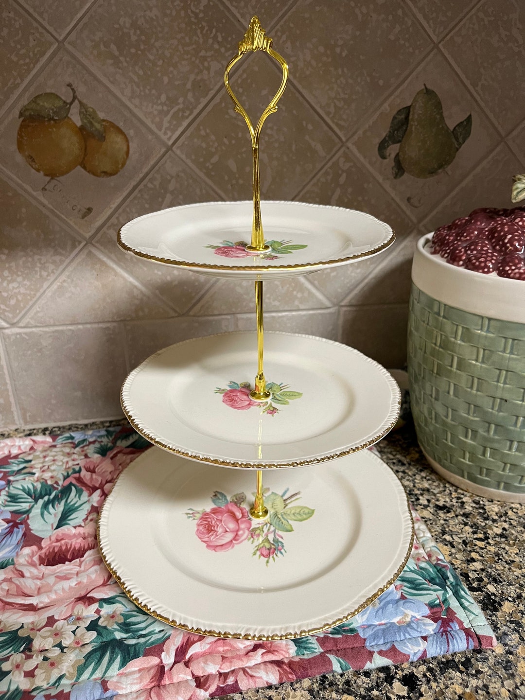 Vintage Homer Laughlin Calirose Snack Tray 3 Tiered Tidbit Tray Party ...