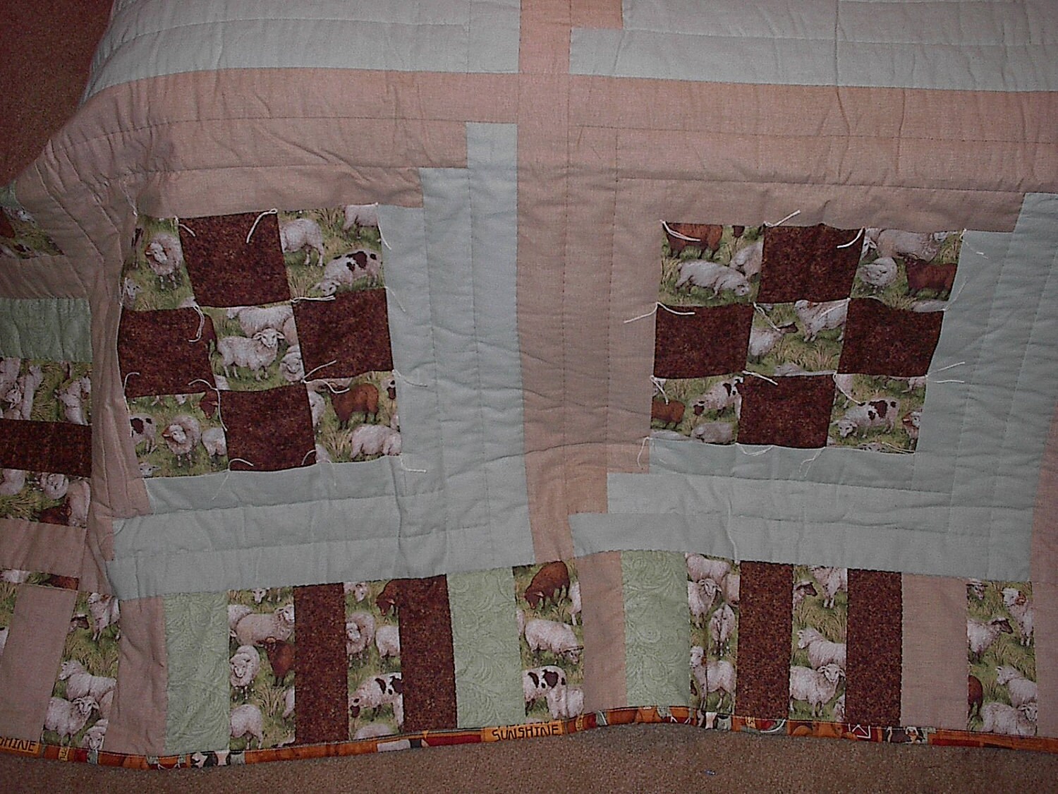 Nine Patch Log Cabin Sheep and Farm Quilt Queen American Made | Etsy