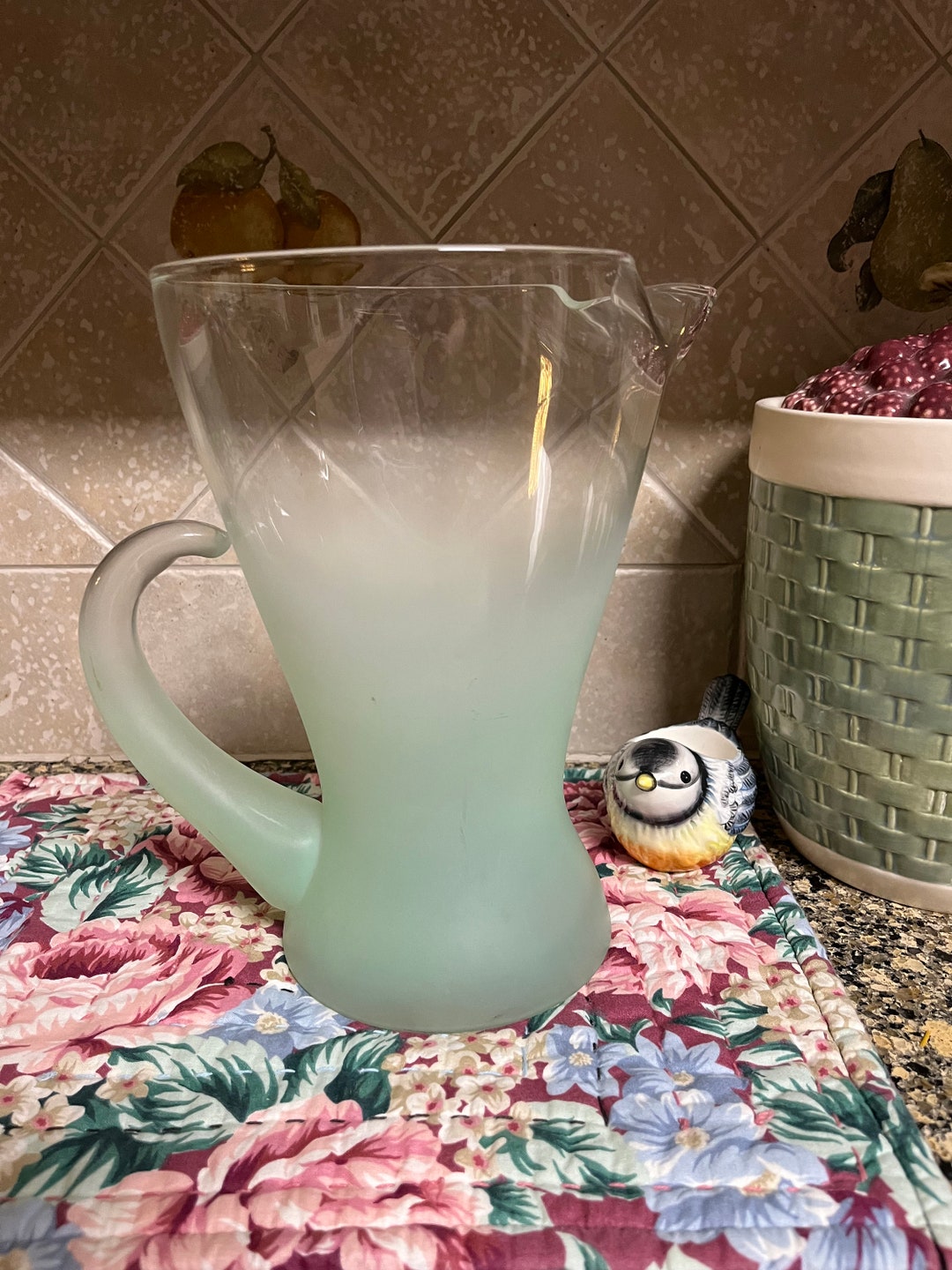 Vintage Mid Century Aqua Pitcher Water Pitcher Tea Pitcher Lemonade ...