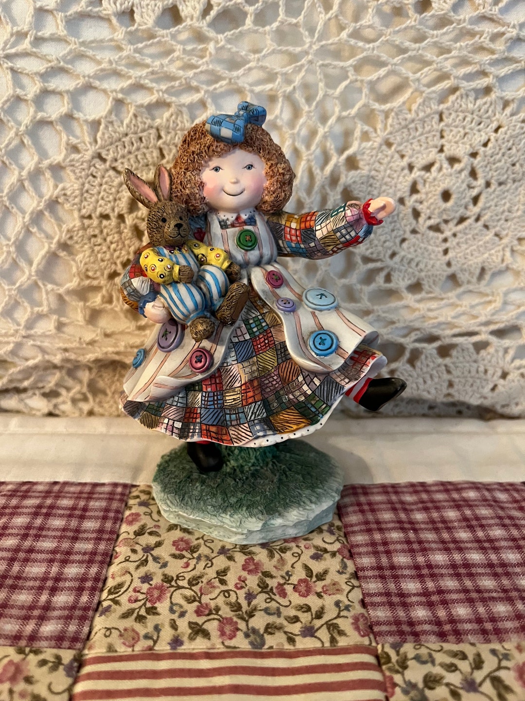 Vintage Lang and Wise Tess and Chester Figurine: Snowman, Kids & Bunny ...