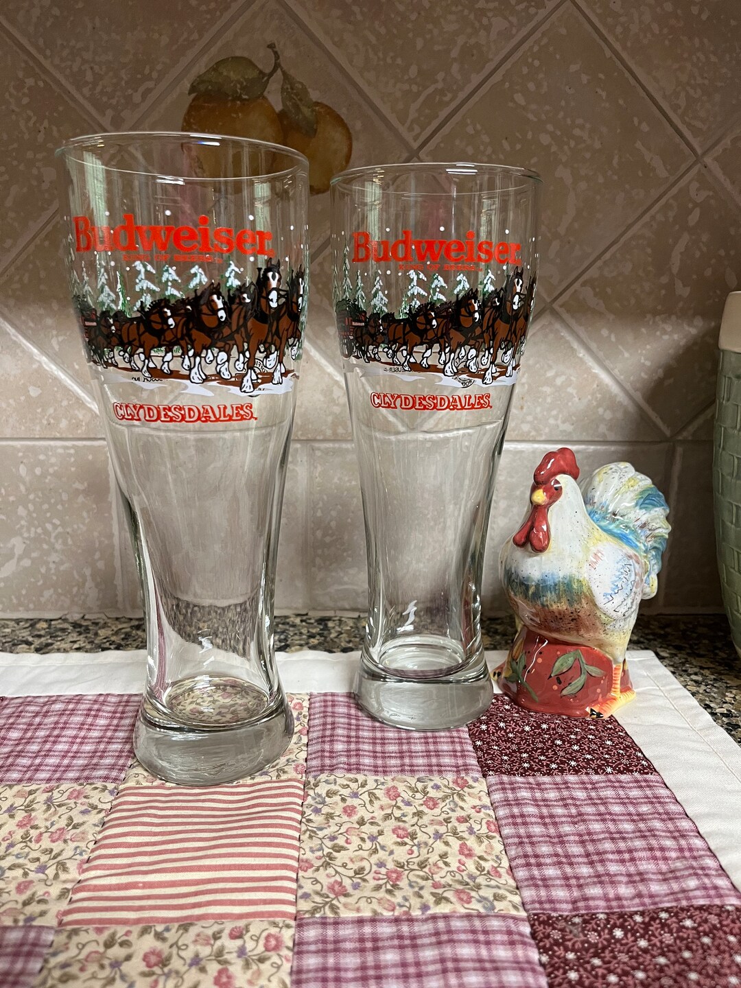 Vintage Budweiser Clydesdales Pilsner Glass Setbeer Glass Set 2 Pieces ...