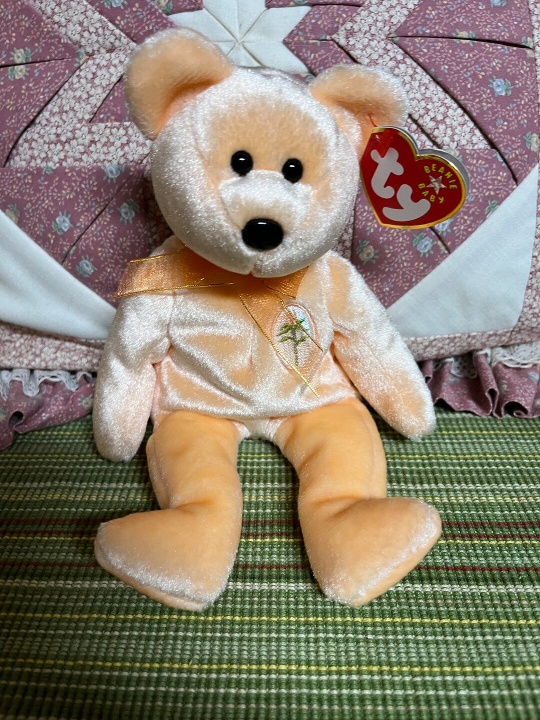 Vintage TY Beanie Baby Dearest Plush Teddy Bear Peach Colored Teddy ...