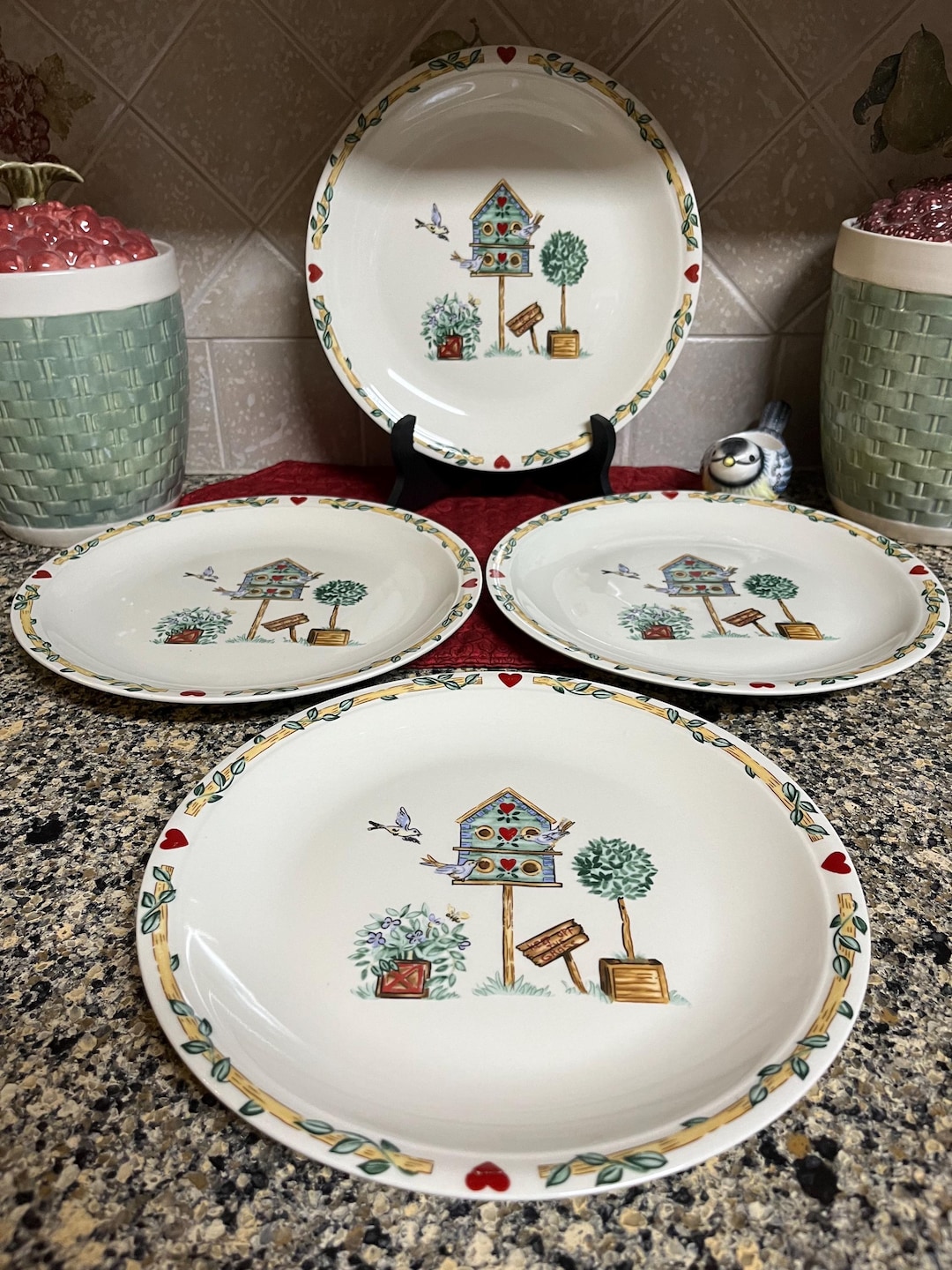 Vintage Thomson Pottery Birdhouse Dinner Plates, Set of 4 - Etsy