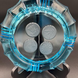 Fostoria Blue Coin Ashtray Ice Blue Coin Ashtray Electric Blue Ashtray ...