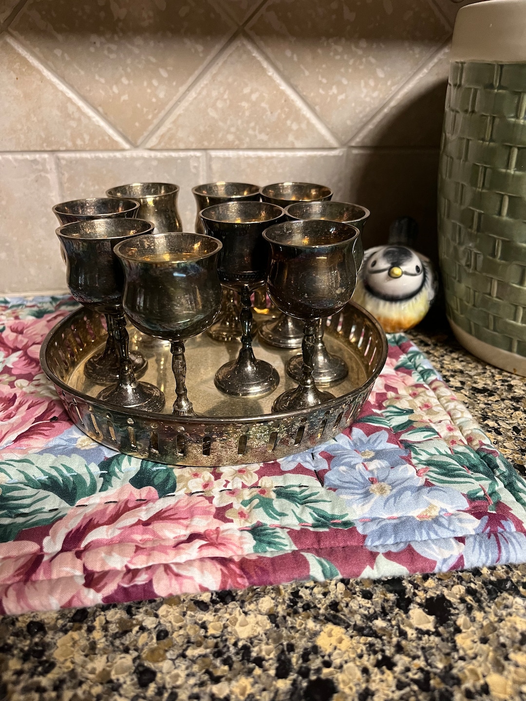 Vintage Silver Metal Cordial Goblets and Tray Set 10 Pieces ...