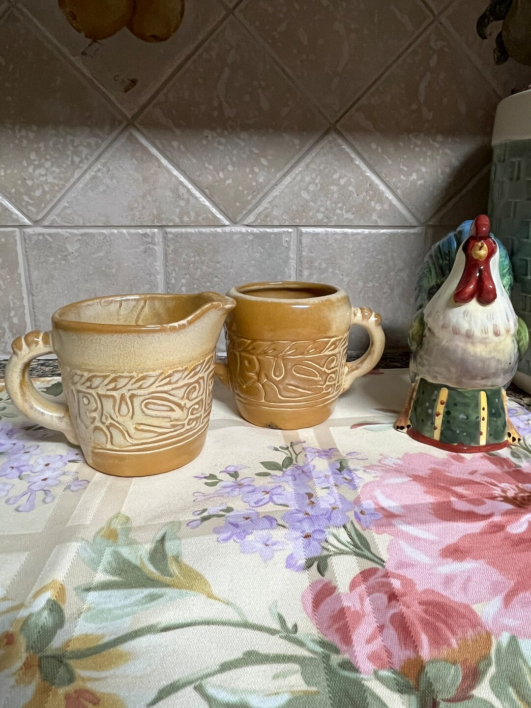 Vintage Frankoma Aztec Mayan Creamer and Sugar Bowl Set Housewarming ...