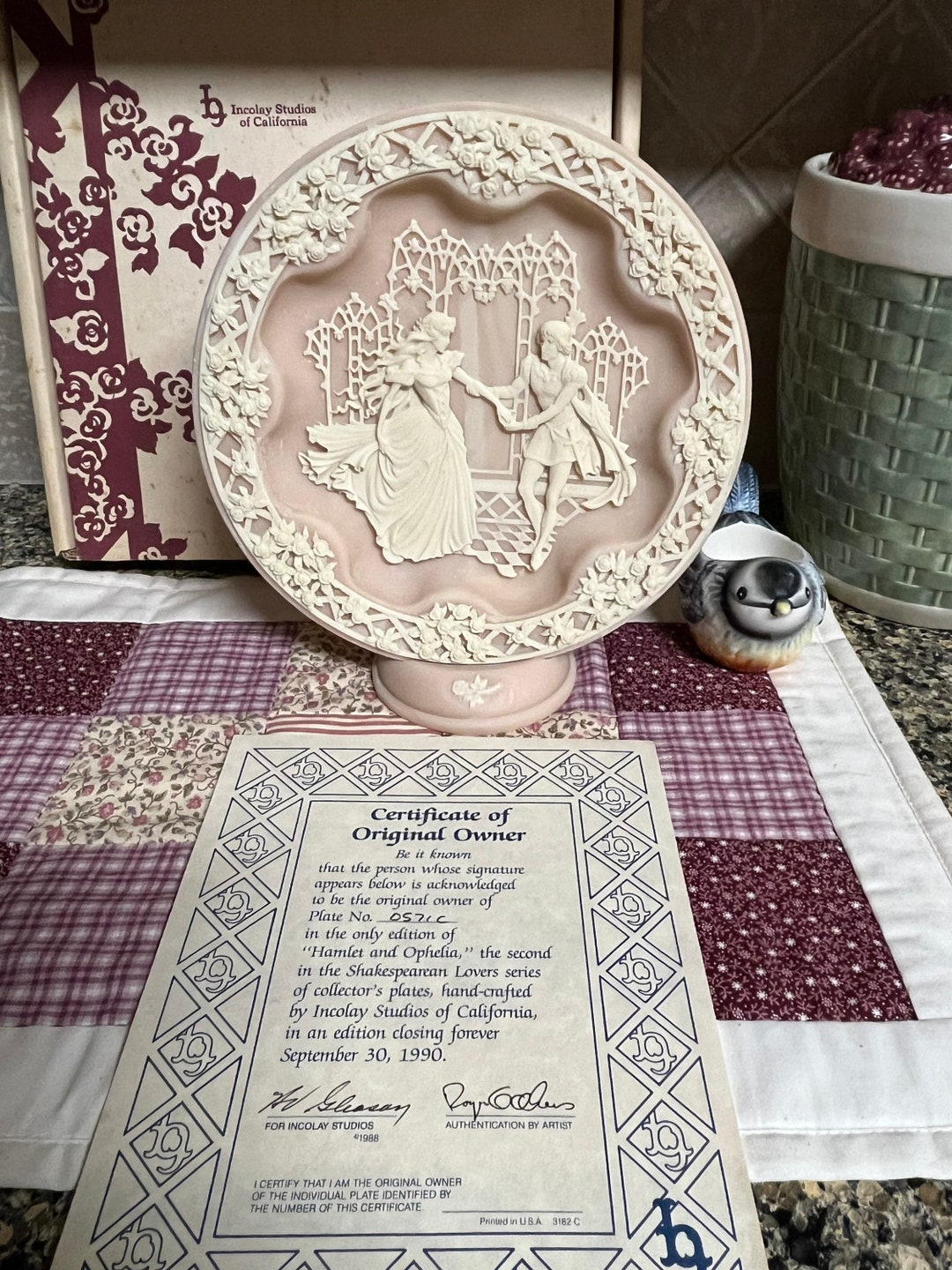 Vintage Incolay Studios of California Plate Shakespearean Lovers Hamlet ...