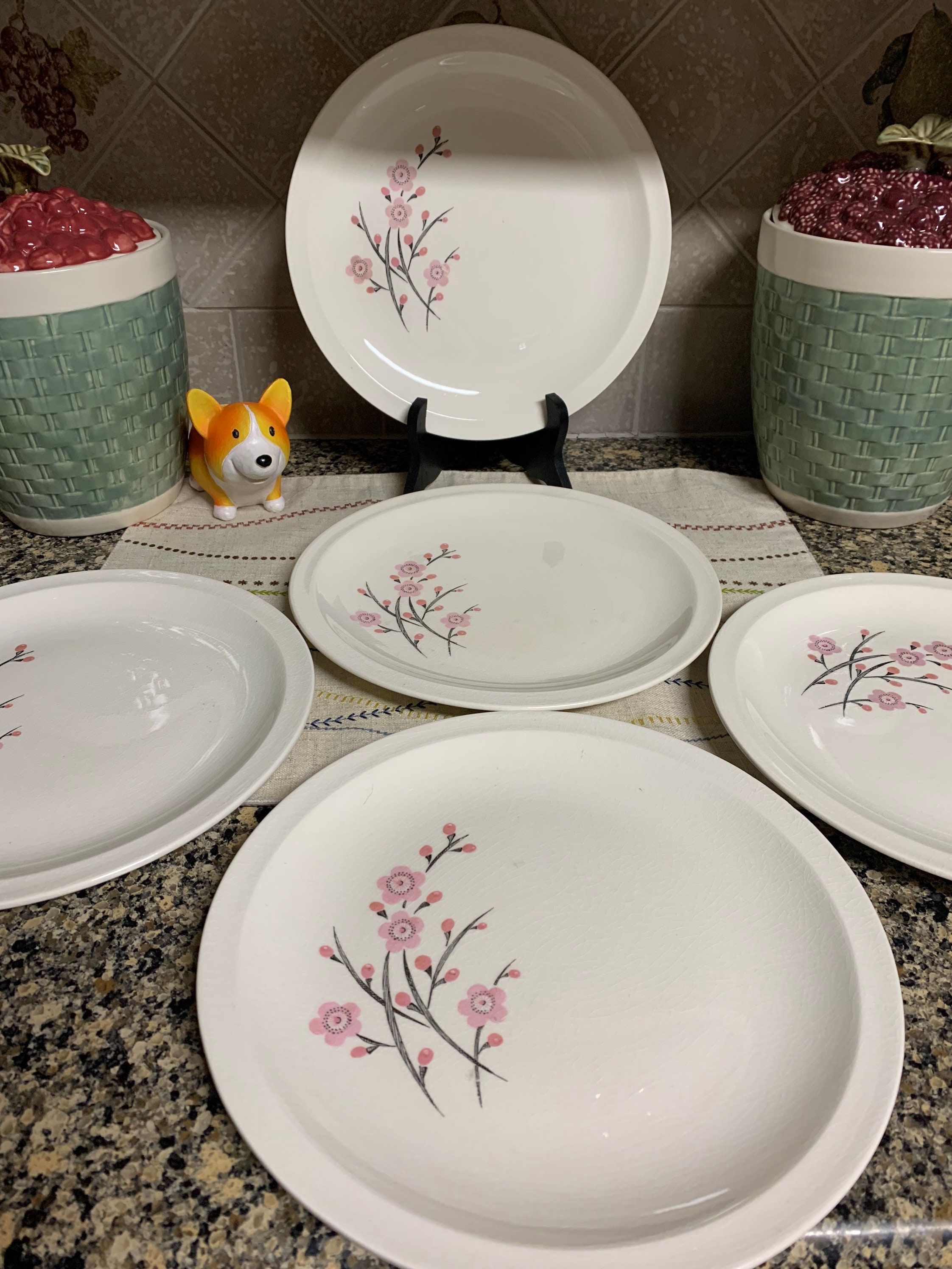 Plates Vintage Steubenville Pink Floral 5 Piece Set Of Dinner Plates ...